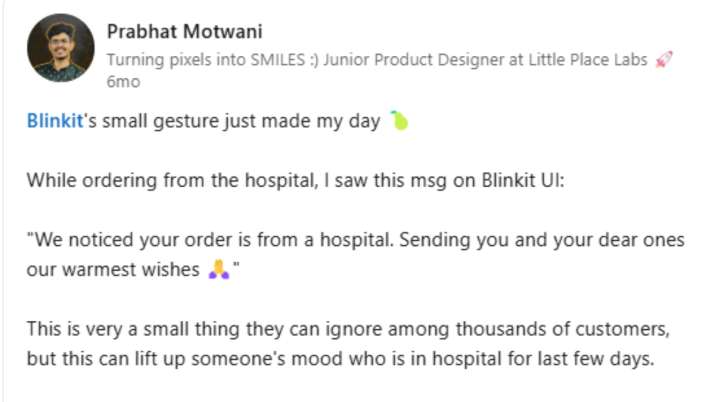 'Made my day': Blinkit's compassionate message for customer ordering ...