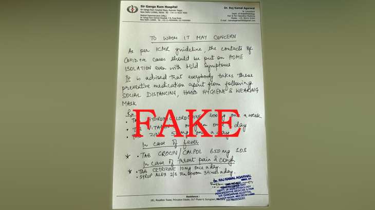 Viral Covid prescription by Delhi’s Sir Ganga Ram Hospital is FAKE ...