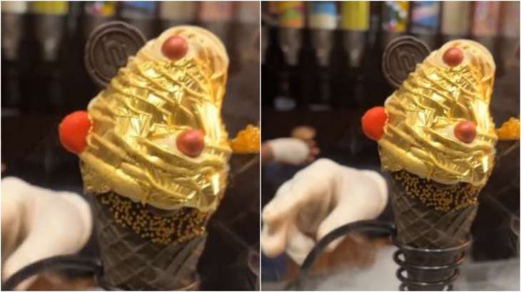 Mouth-watering ice cream cone gets covered in '24k gold vark' and ...