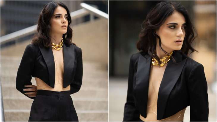 Radhika Madan looks smoking hot in black shirtless blazer ruling the streets of Toronto ...