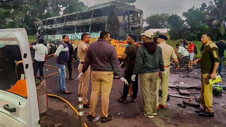 Nashik: 12 dead, several injured after bus hits container, catches fire ...