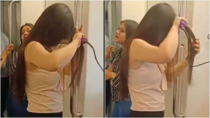 Viral Video Shows Girl Using Hair Straightener Inside Delhi Metro