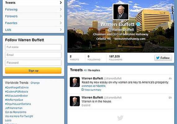 Warren Buffett joins Twitter, gets 10,000 followers in 10 minutes ...